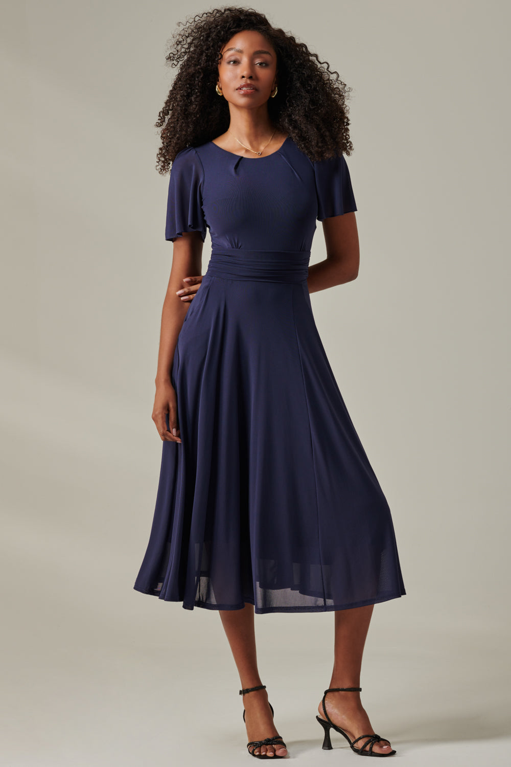 Plain Mesh Floaty Sleeve Midaxi Dress, Navy – Jolie Moi Retail