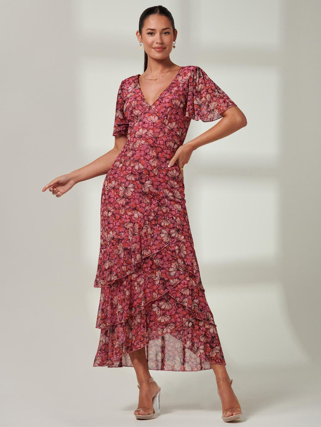 Daleysa Frill Hem Mesh Maxi Dress, Pink Multi – Jolie Moi Retail