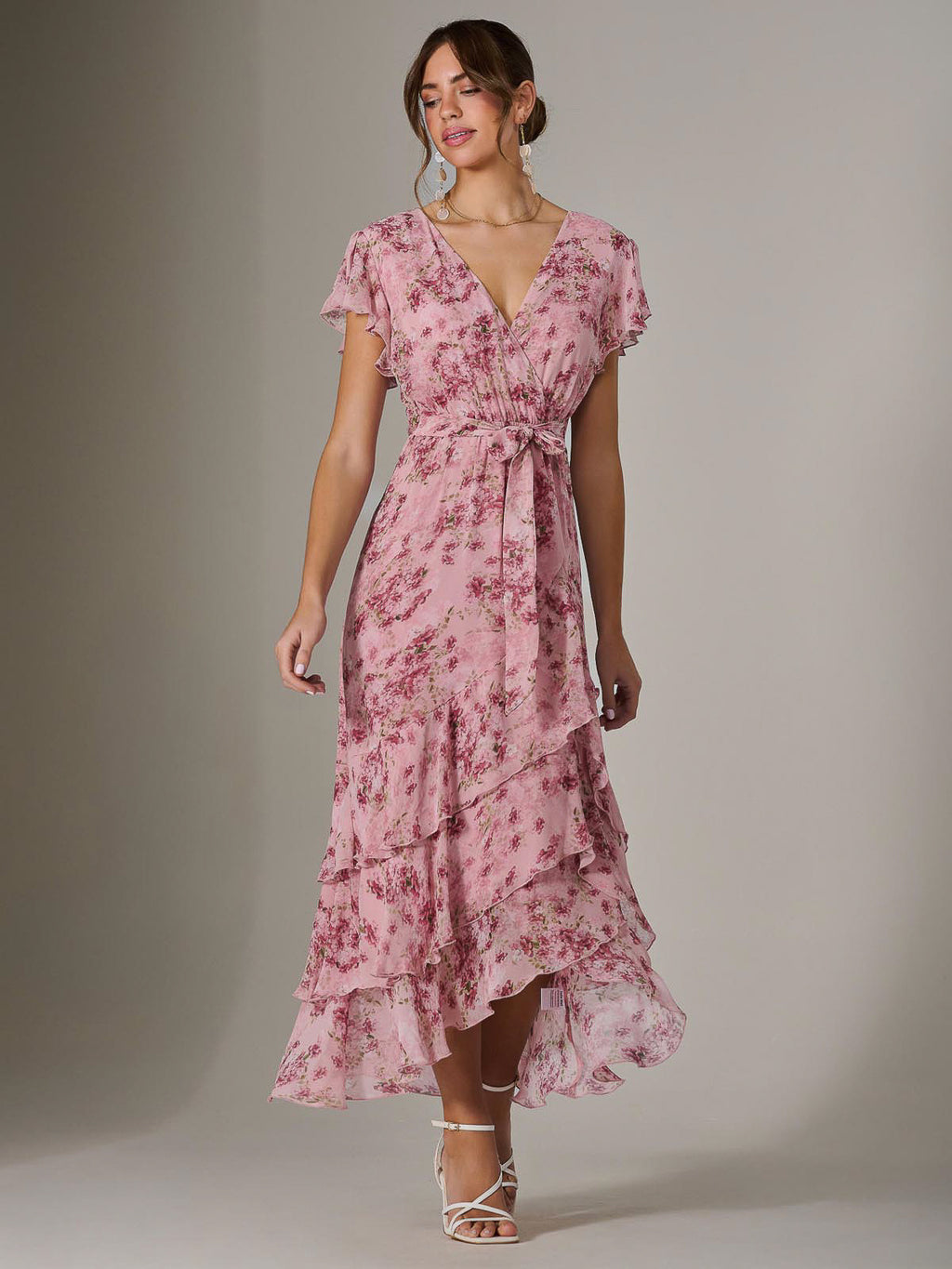 Printed Wrap Ruffle Maxi Dress, Pink Floral – Jolie Moi Retail