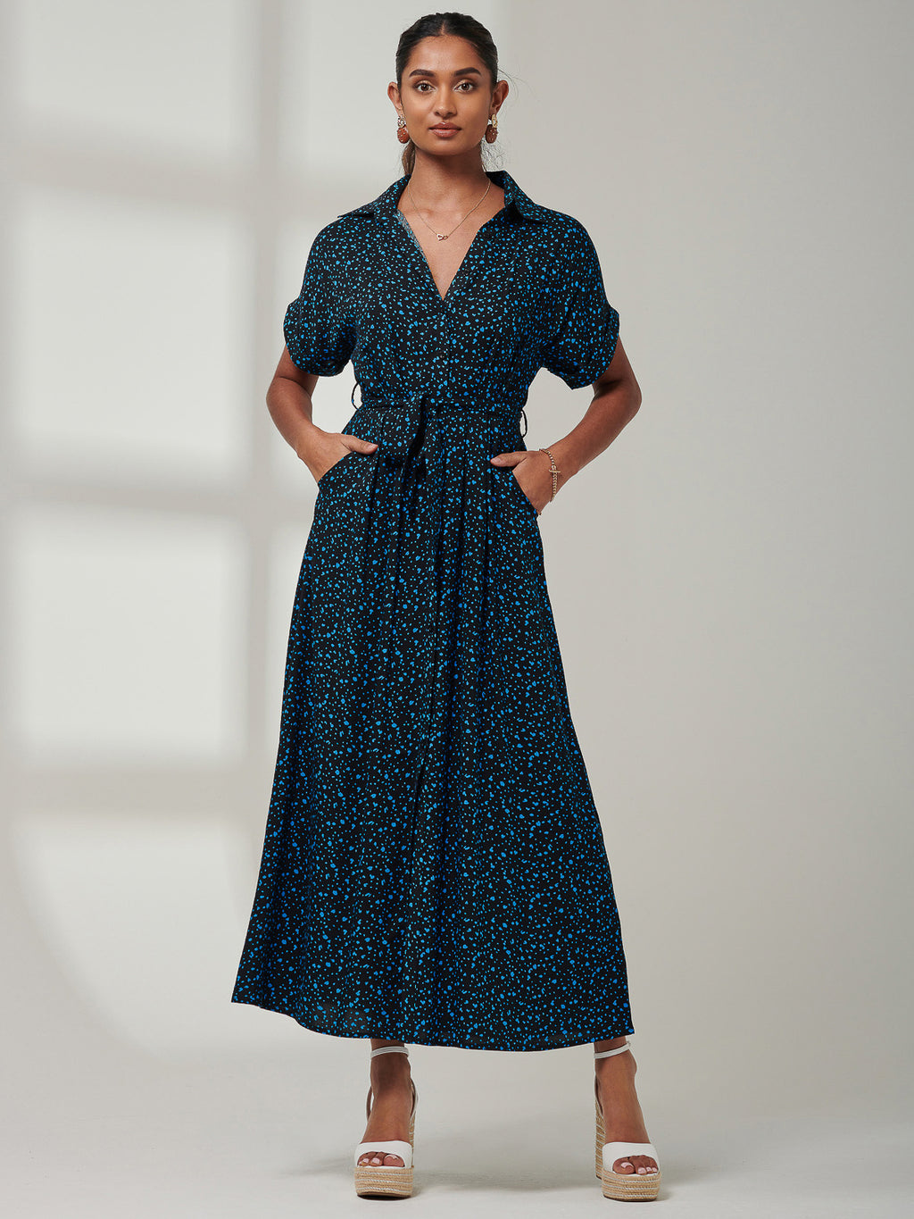 Drop Shoulder Shirt Maxi Dress, Blue Animal – Jolie Moi Retail