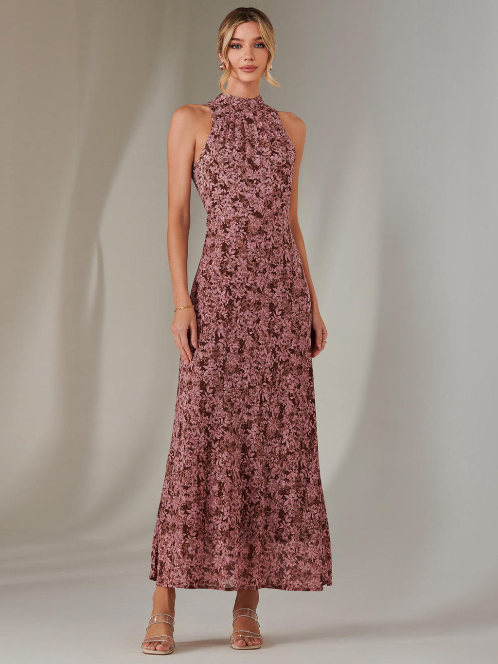 Chiffon Maxi Dress, Burgundy Pattern – Jolie Moi Retail