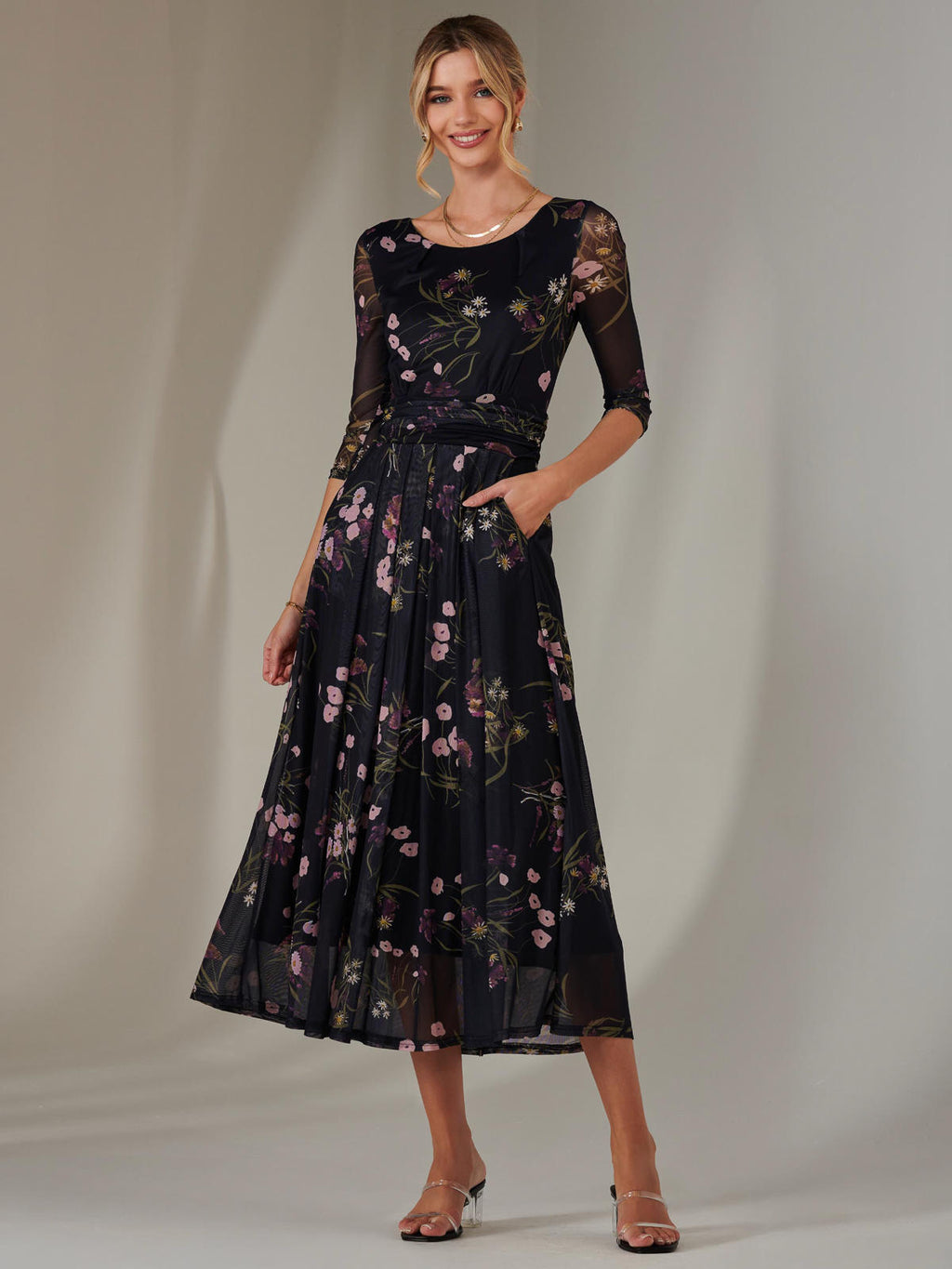 Bella Print 3/4 Sleeve Mesh Maxi Dress, Floral Multi – Jolie Moi Retail