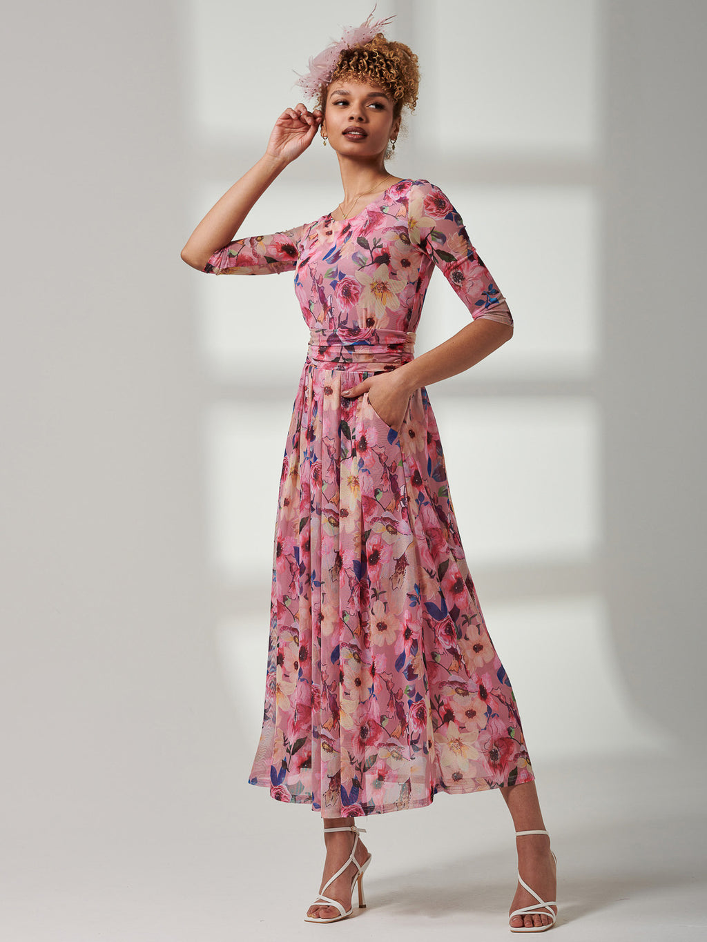 Bella Print 3/4 Sleeve Mesh Maxi Dress, Pink Floral – Jolie Moi Retail
