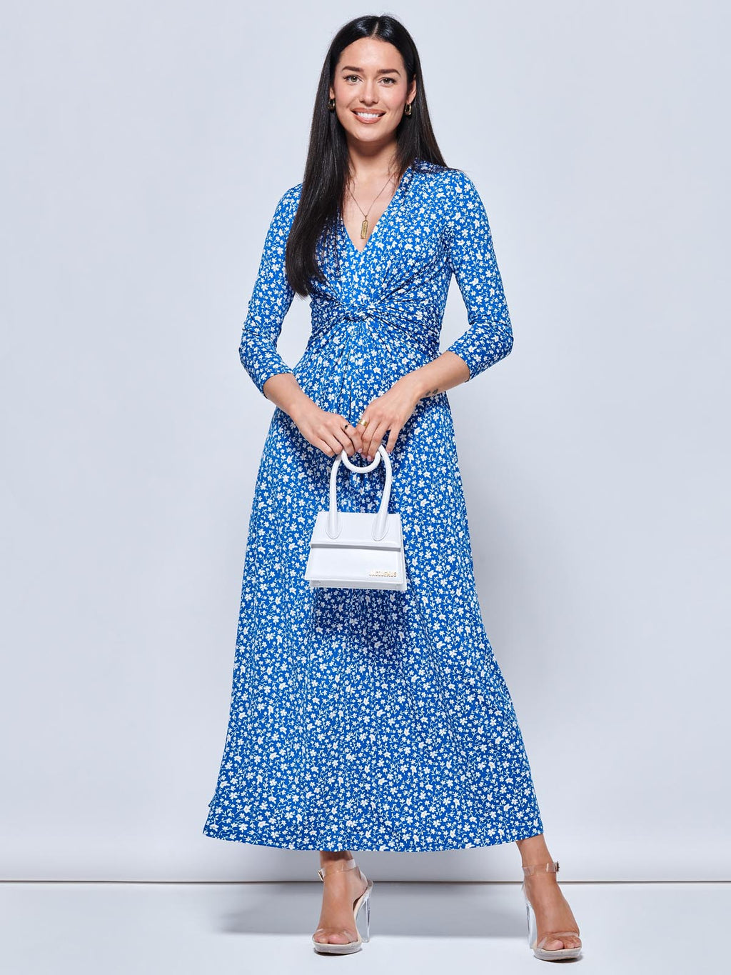 Hayat Twist Front Jersey Maxi Dress, Blue Floral – Jolie Moi Retail