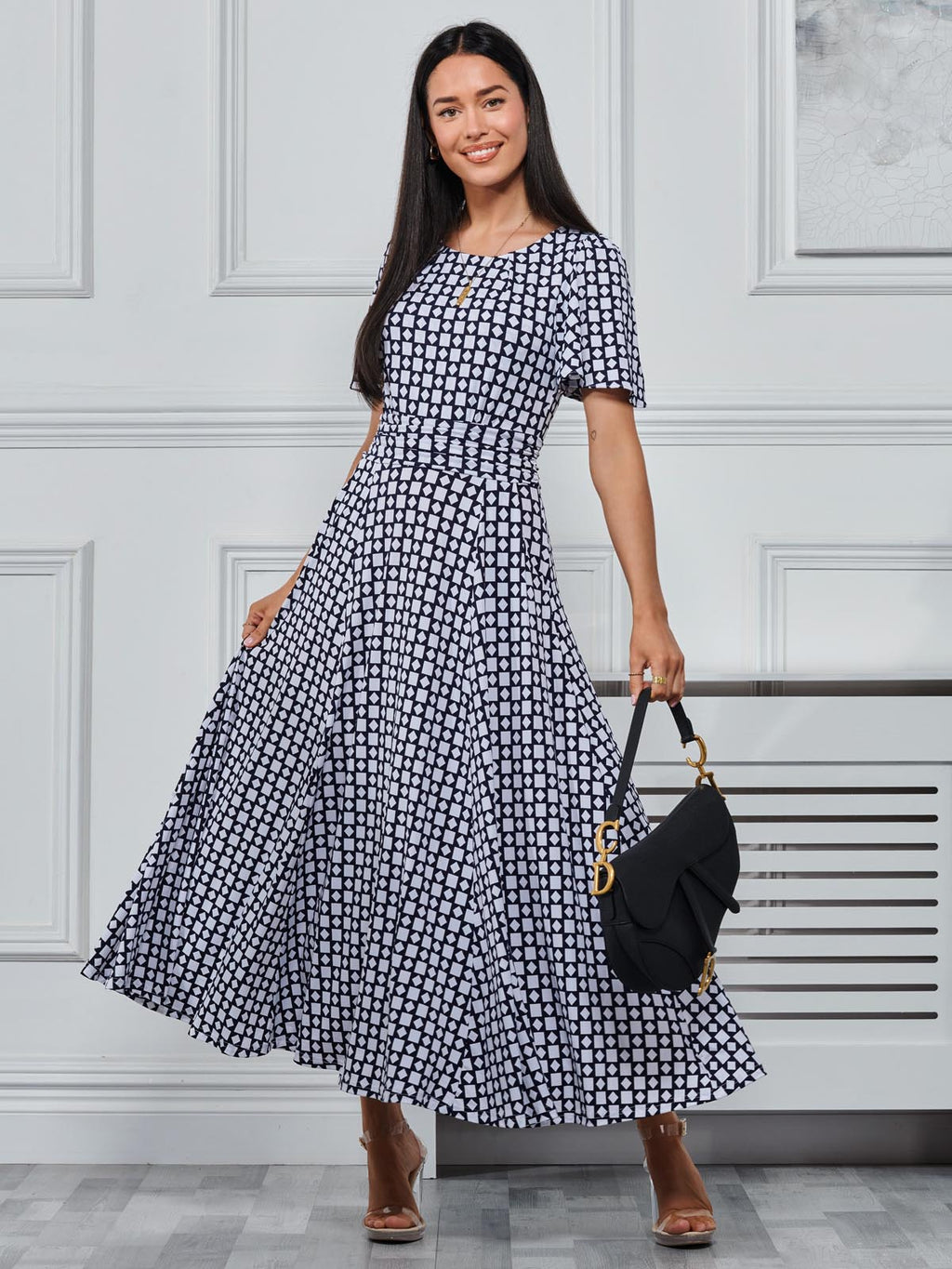 Boat Neck Angel Sleeve Maxi Dress, Navy Geo – Jolie Moi Retail