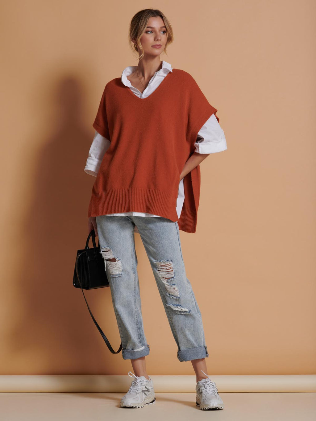 Made in Italy Button Side Knitted Tabard, Burnt Orange – Jolie Moi Retail