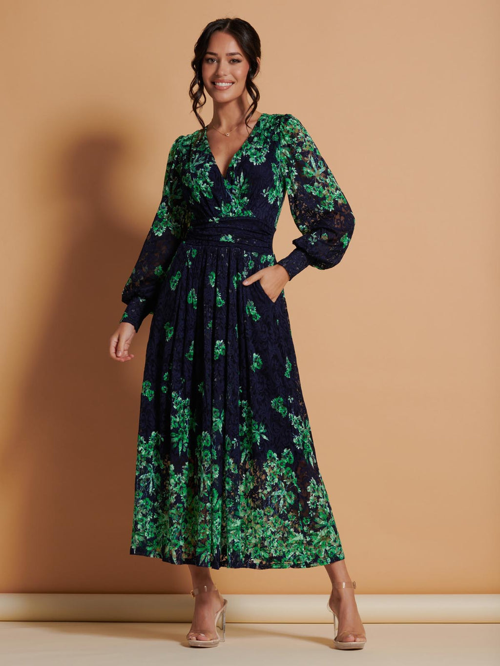 Amica Symmetrical Print Lace Maxi Dress, Green Floral – Jolie Moi Retail
