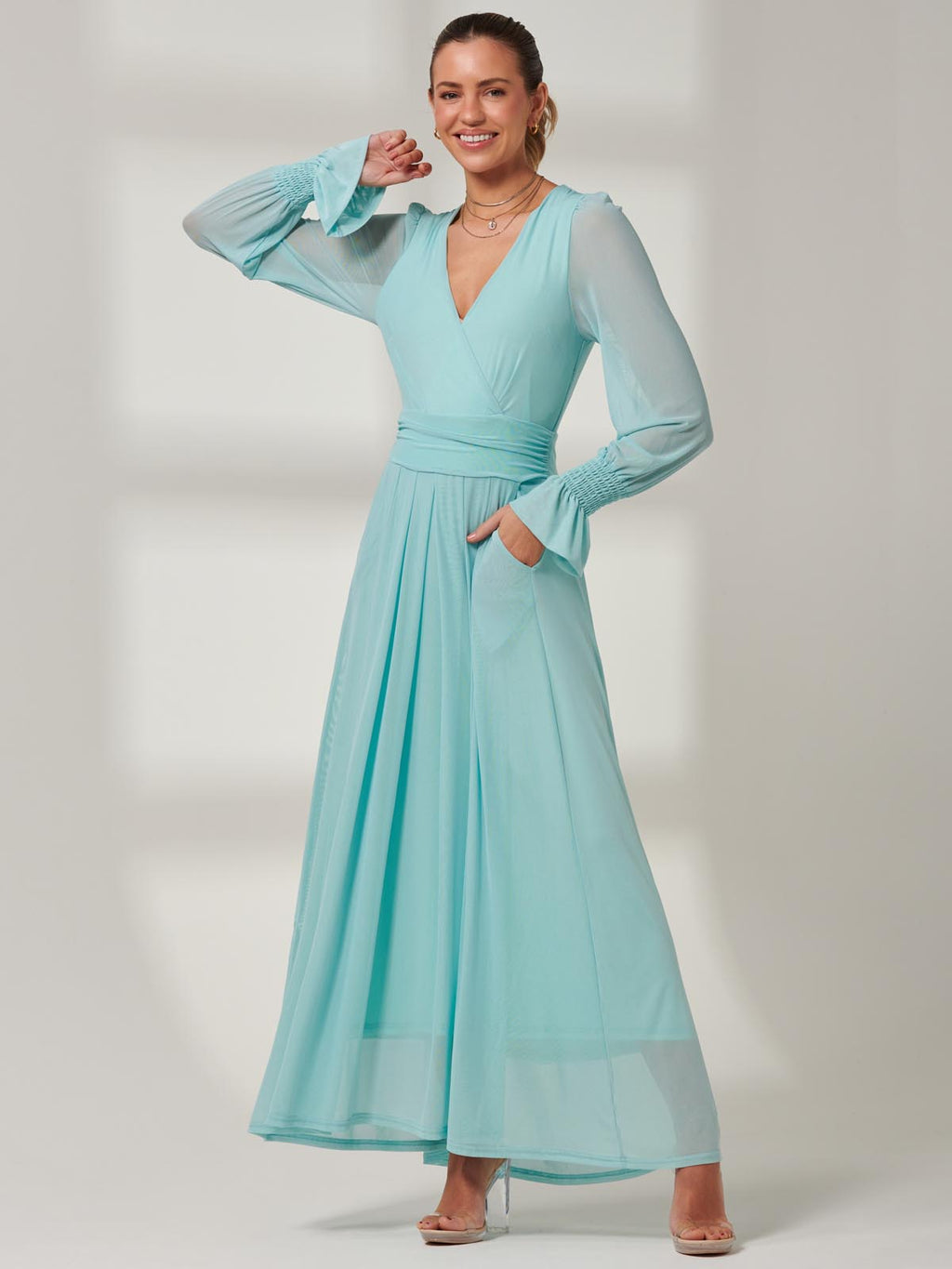 Greta Long Sleeve Mesh Maxi Dress, Light Green – Jolie Moi Retail