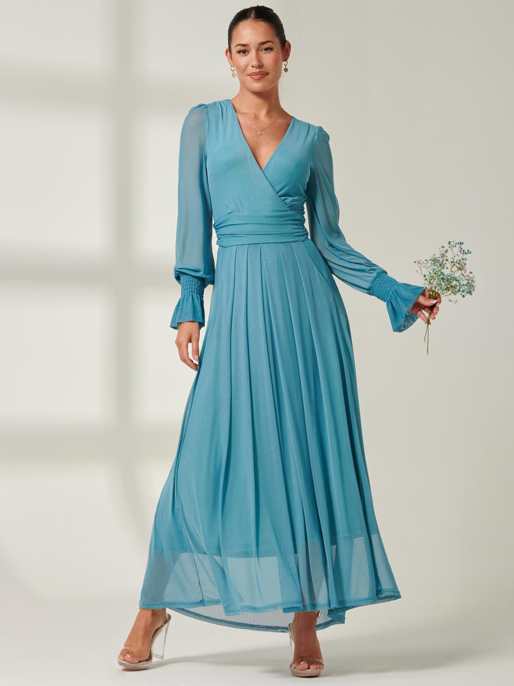Greta Long Sleeve Mesh Maxi Dress, Teal – Jolie Moi Retail