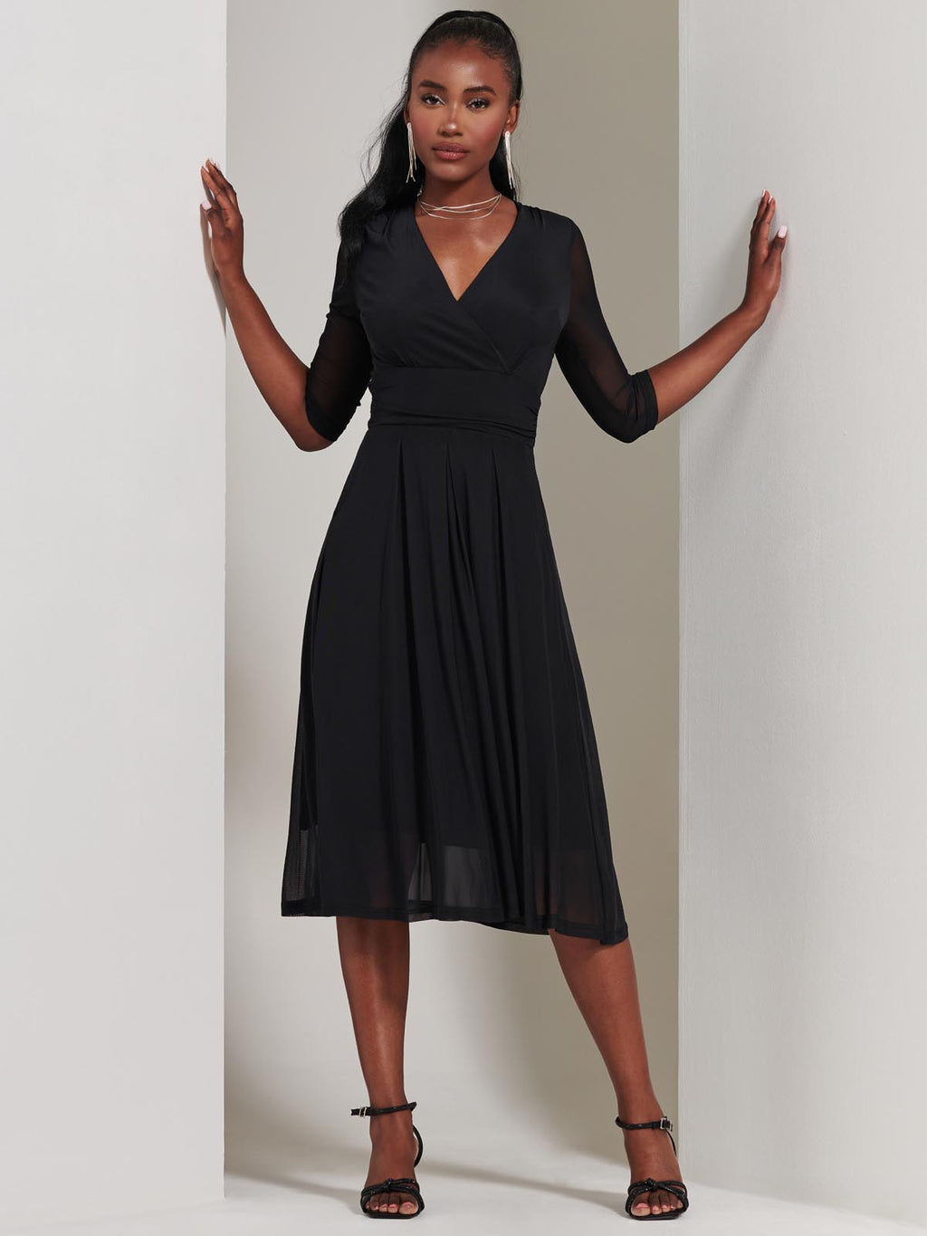 Yuka Mesh Wrap Bodice Midi Dress, Black – Jolie Moi Retail