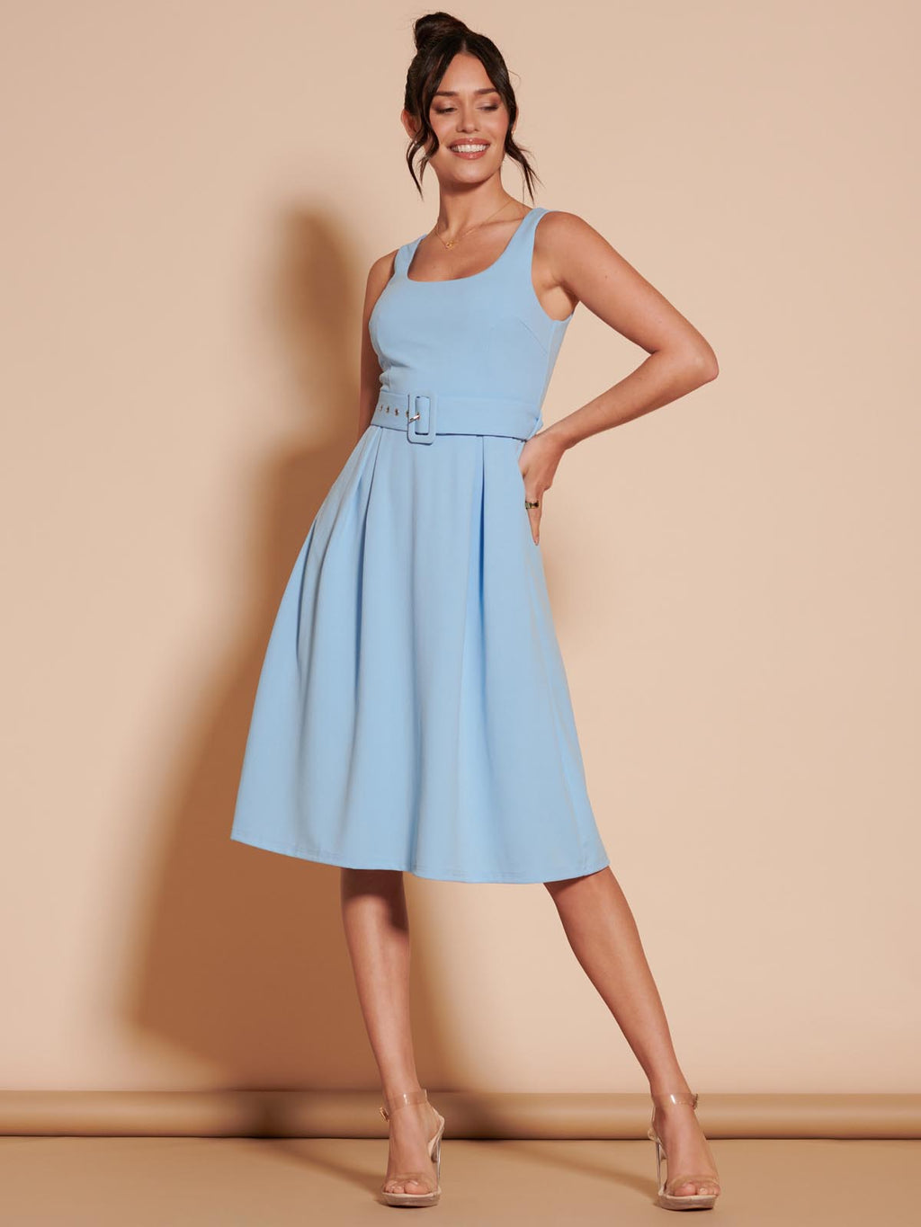1950's Inspired Belted Swing Dress, Blue – Jolie Moi Retail