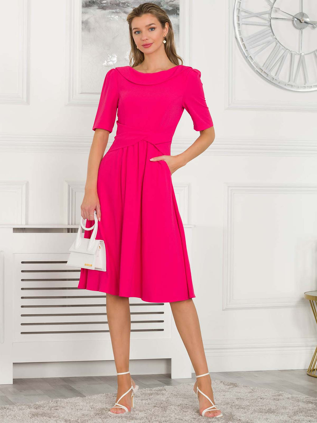 Sharon Collar Midi Dress, Hot Pink – Jolie Moi Retail