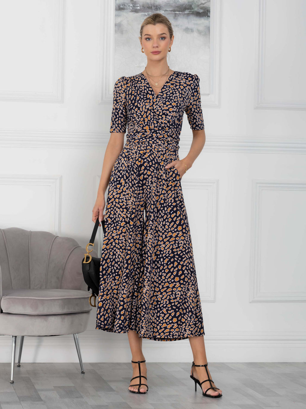 Jolie Moi Perla Leopard Wrap Jersey Jumpsuit, Navy Animal – Jolie Moi ...