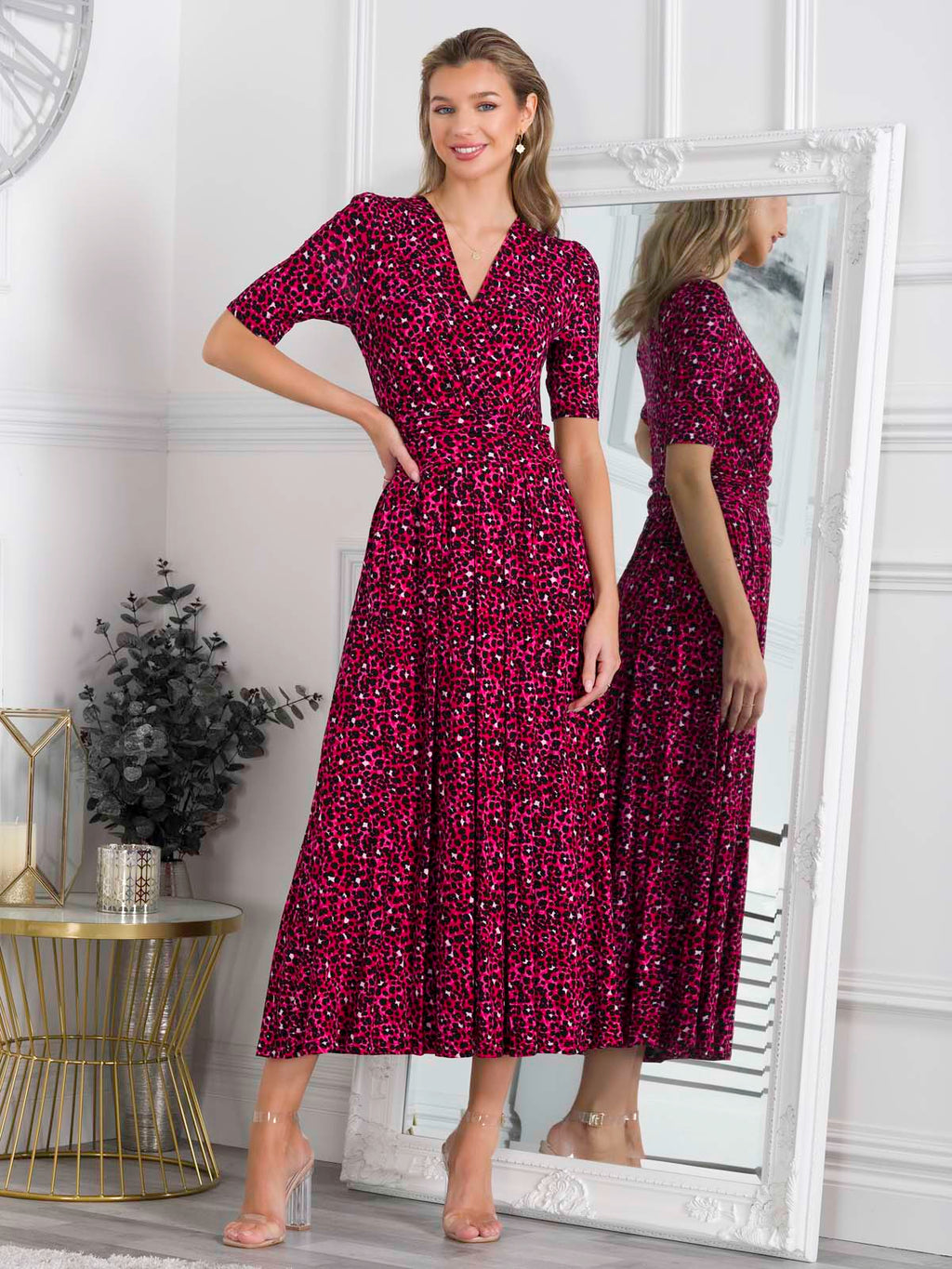 Jolie Moi Macara Animal Print Wrap Maxi Dress, Pink Animal – Jolie Moi ...